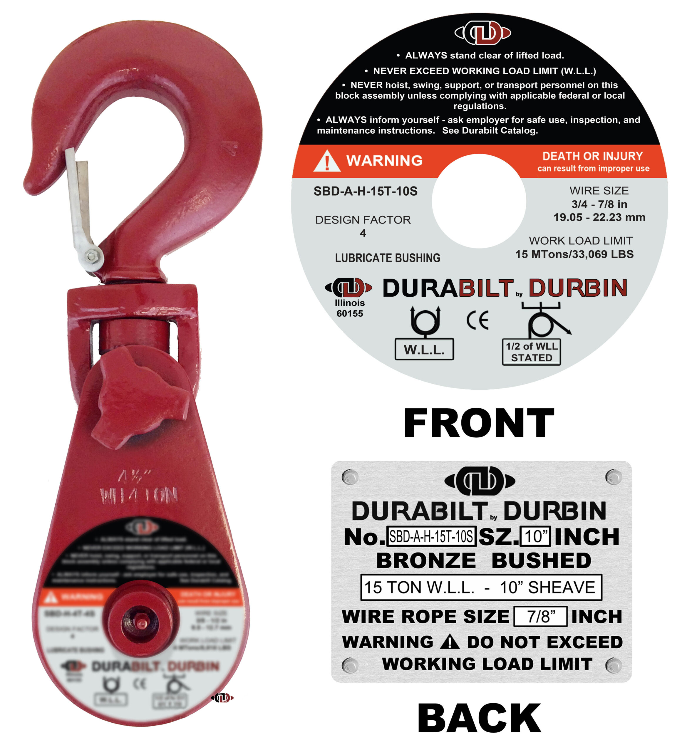 15 Ton Snatch Block with Hook and 10" Diameter Sheave SBD-A-H-15T-10S ...